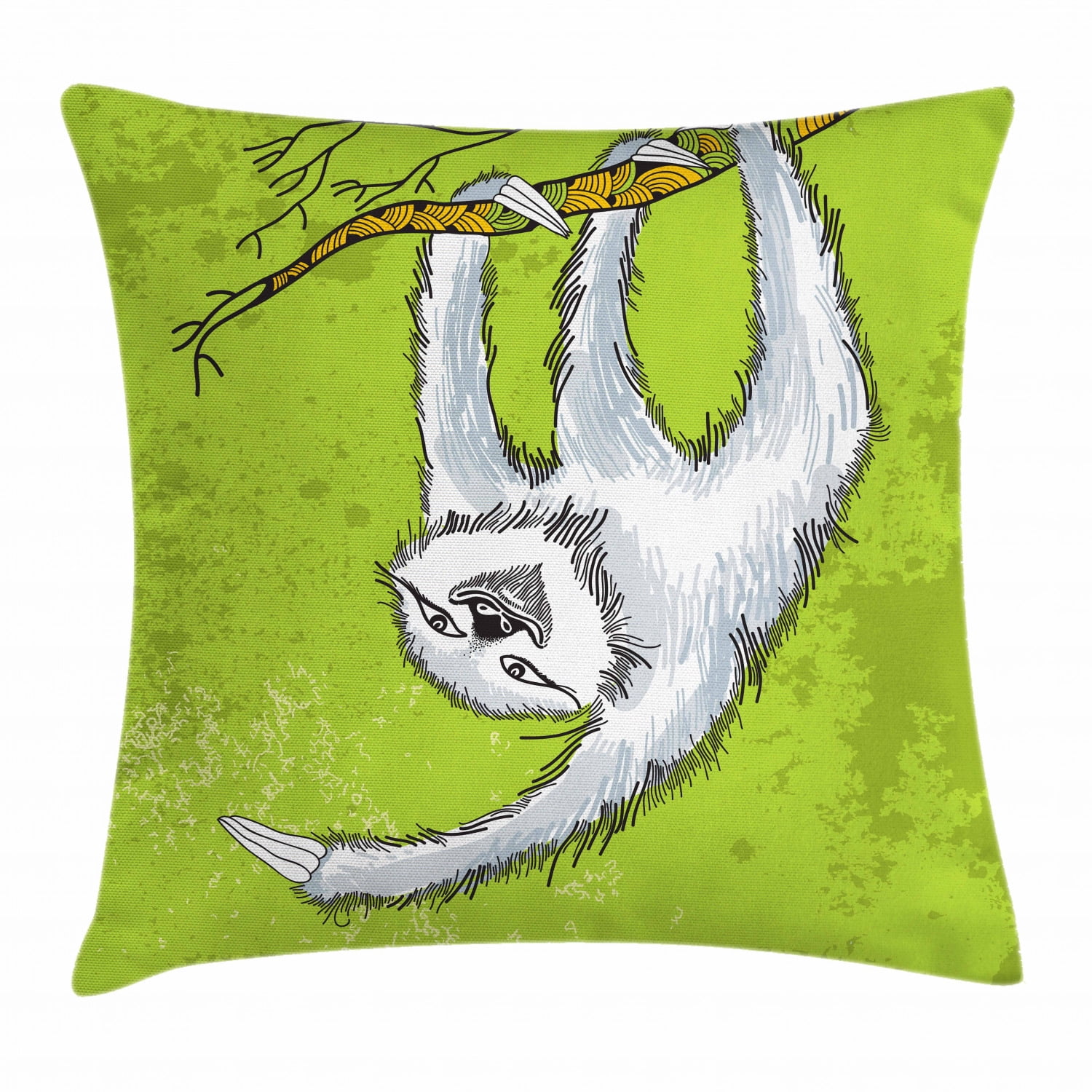 Sloth Throw Pillow Cushion Cover, Smiling Sloth Clutches Hanging on a ...