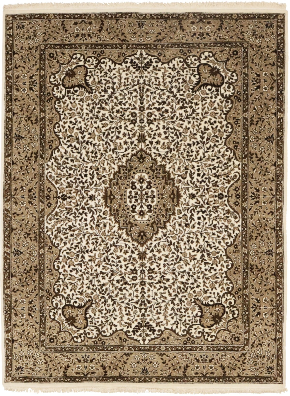 Cream Floral Kirman 6X8 Oriental Rug - Walmart.com