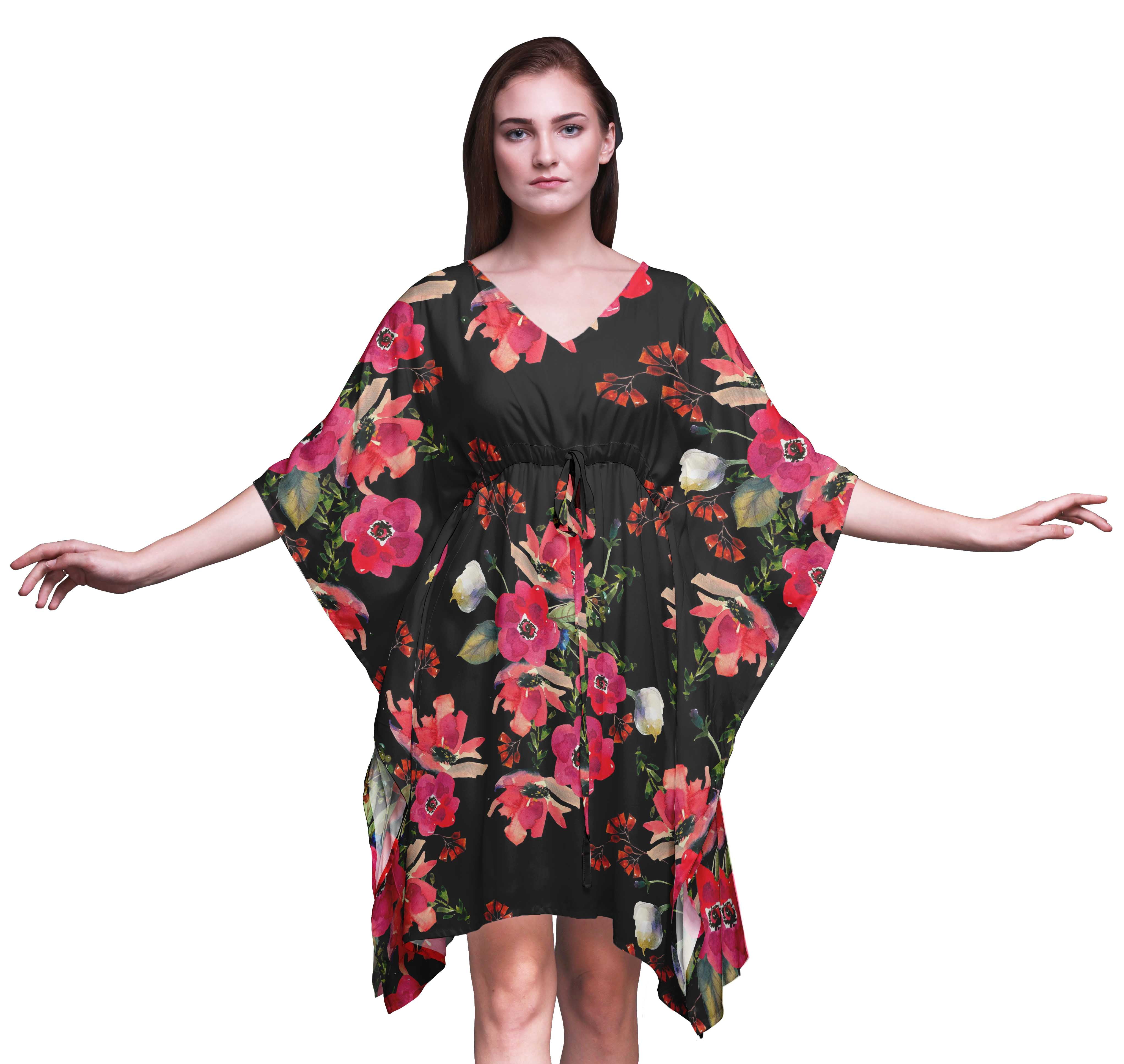 Bimba Flower Short Caftan Midi Dress Beach Swimwear Cover up Womens ...