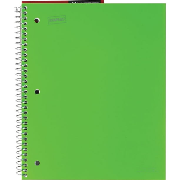 Staples Poly Cover 1 Subject Notebook Wide Ruled 8 1 2 X 11 Green