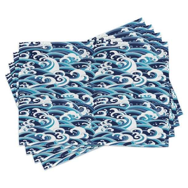 Japanese Wave Placemats Set of 4 Traditional Eastern Pattern with Waves ...