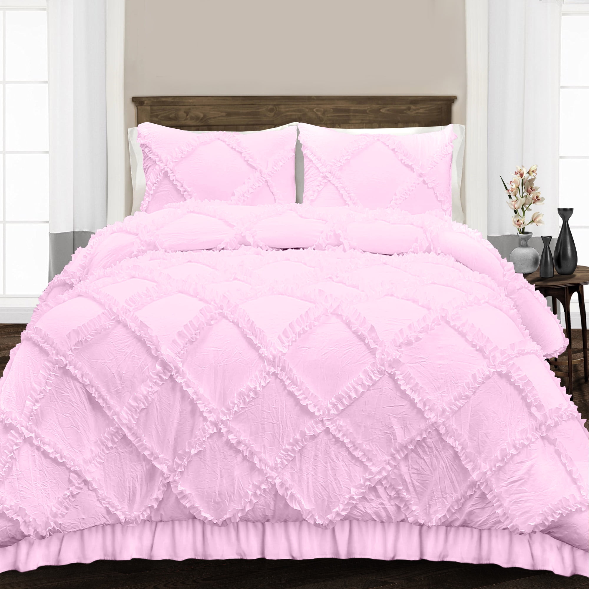 Oversized King/Palatial King Comforter Diamond Ruffle Pink Luxurious ...