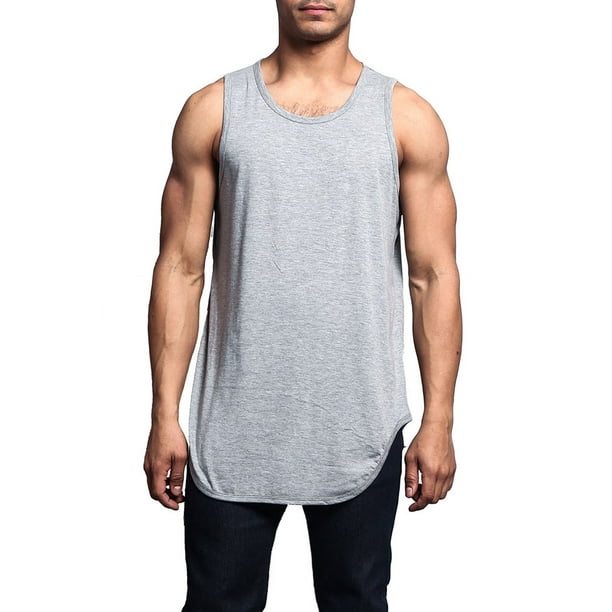 G-Style USA Solid Color Long Length Curved Hem Tank Top - Gray - 2X ...