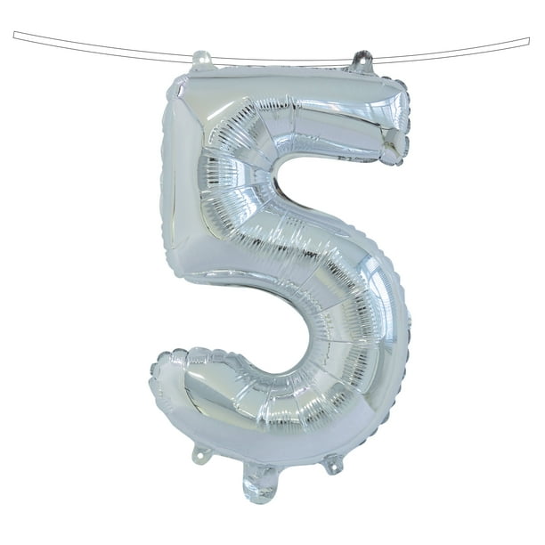 16" Silver Number 5 Balloon with Ribbon, 1 count - Walmart.com