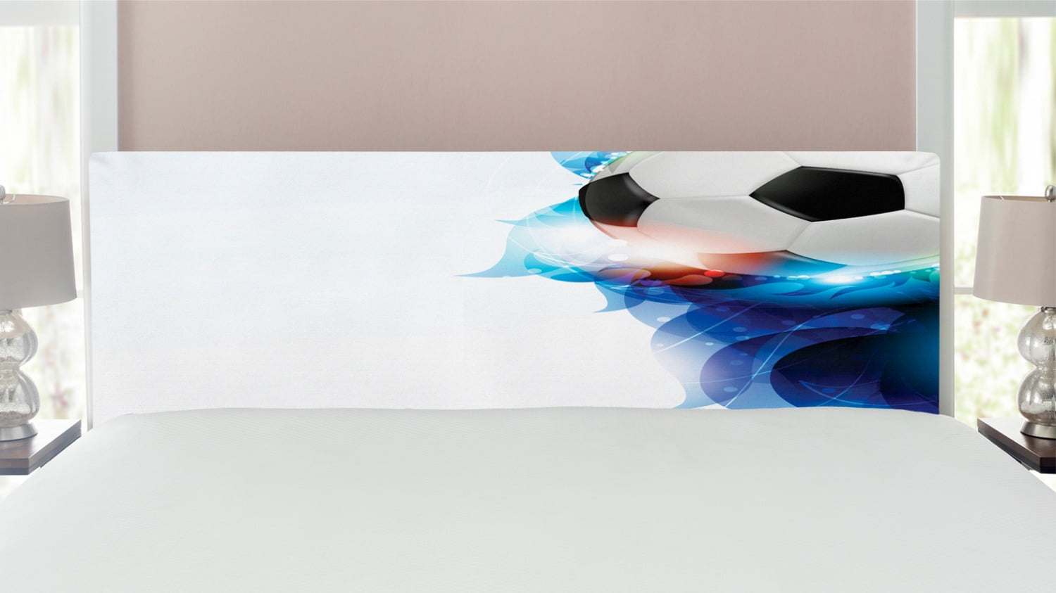 Soccer Headboard, Soccer Ball Surrounded by Art Graphic Vivid Petals ...