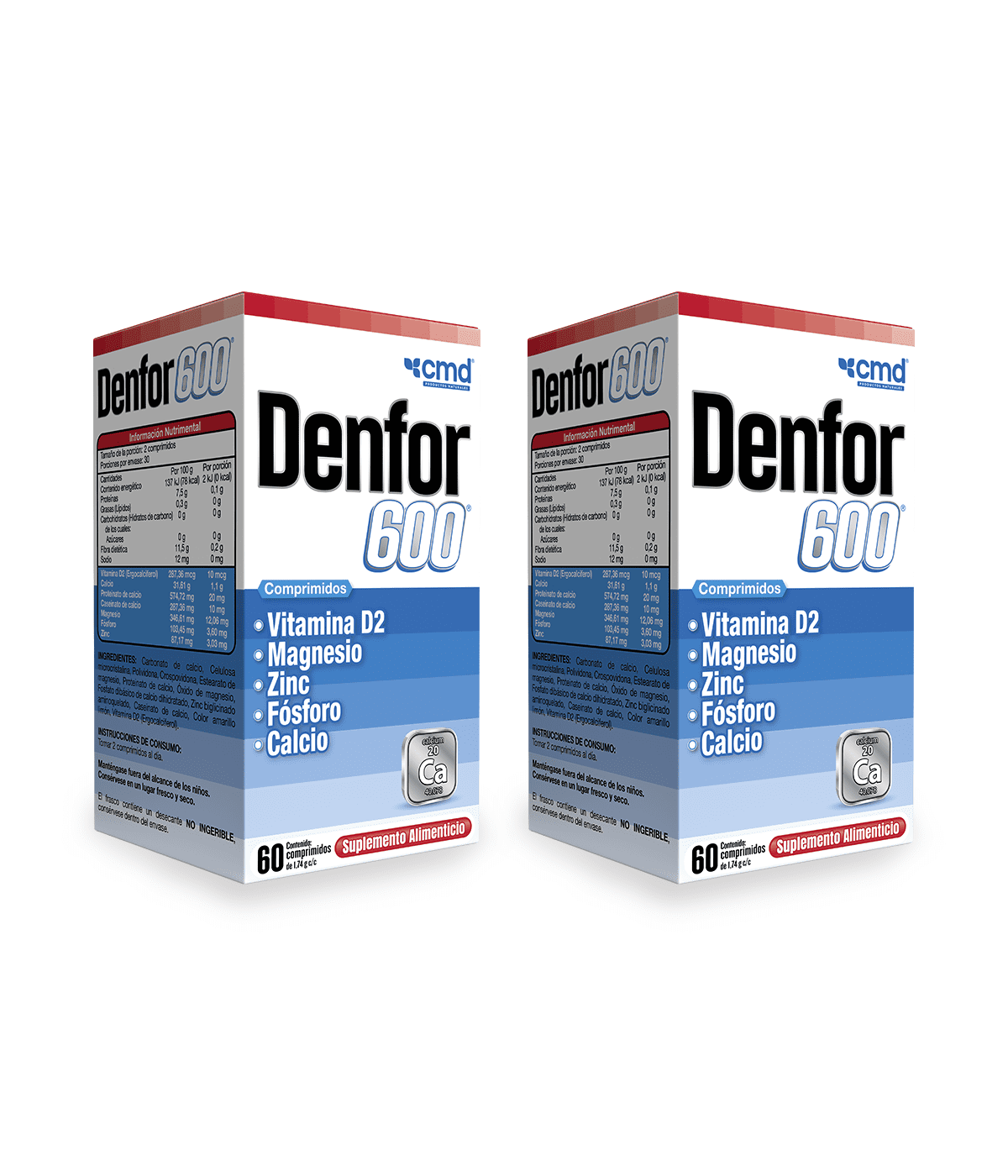 DENFOR 600 Vitamina D2, magnesio, Zinc y Fósforo | cmd | Duo pack con 2 ...