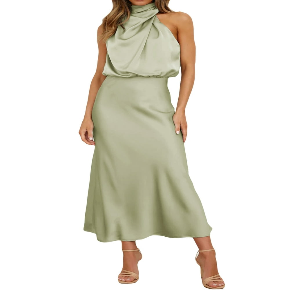 Click here for Generic Women Maxi Satin Dress Elegant Sleeveless... prices