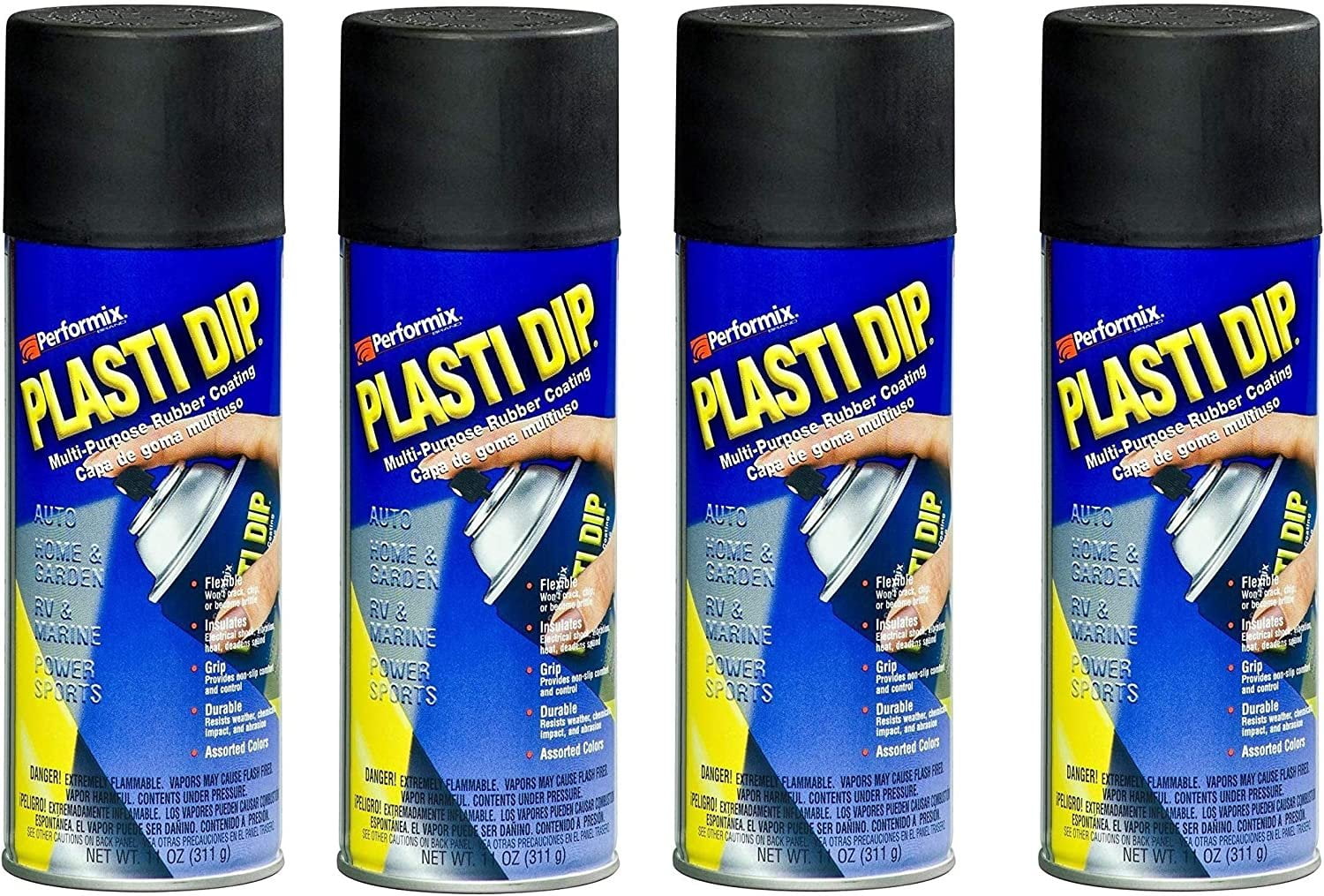 4 PACK PLASTI DIP Mulit-Purpose Rubber Coating Spray BLACK 11oz Aerosol ...