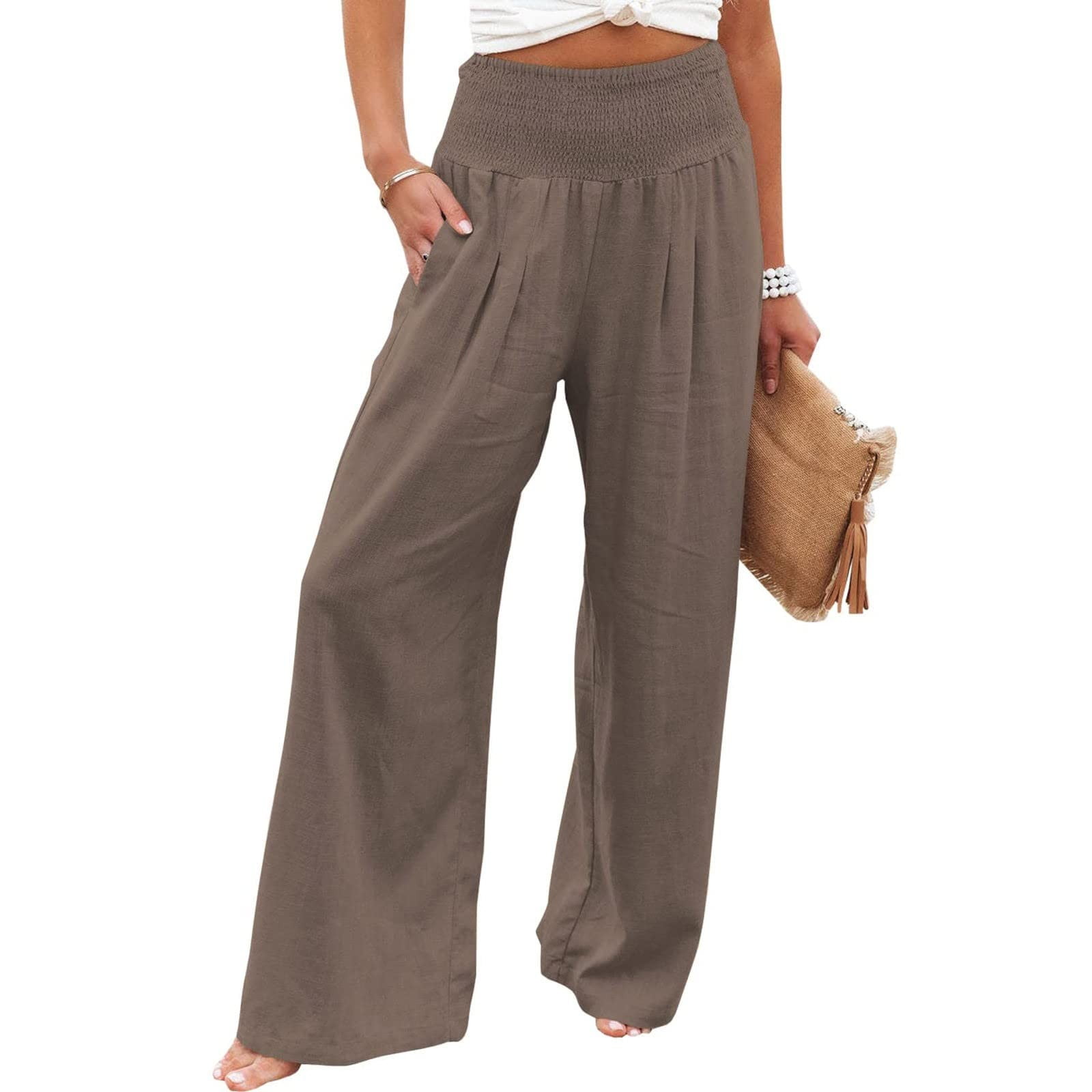 zanvin Linen Pants for Women, Women's Loose Wide Leg Pants High Waist ...