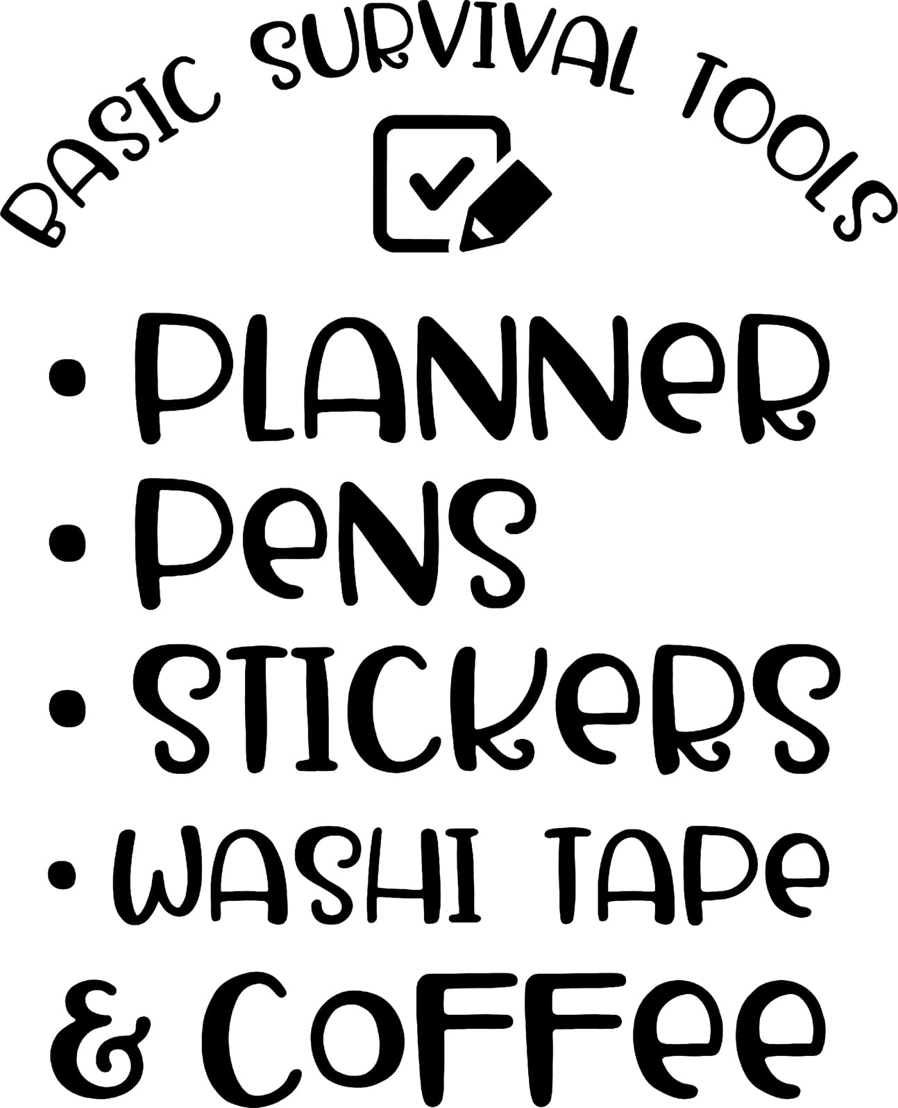 Basic Survival Tools Planner Pen Stickers Washi Tape Coffee Funny Wall ...