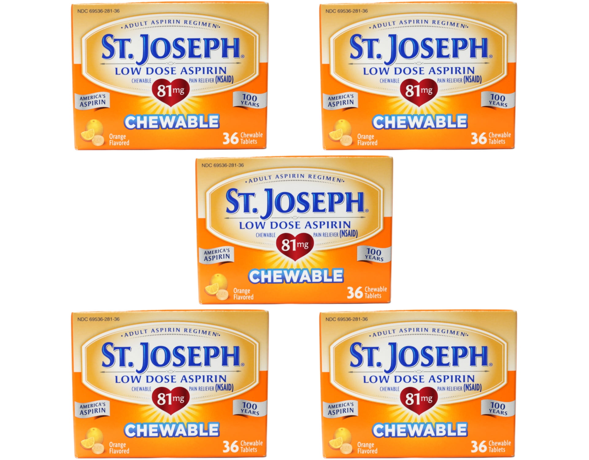 5 Pack St. Joseph Low Dose Aspirin Adult Aspirin Regimen 36 Chewable ...