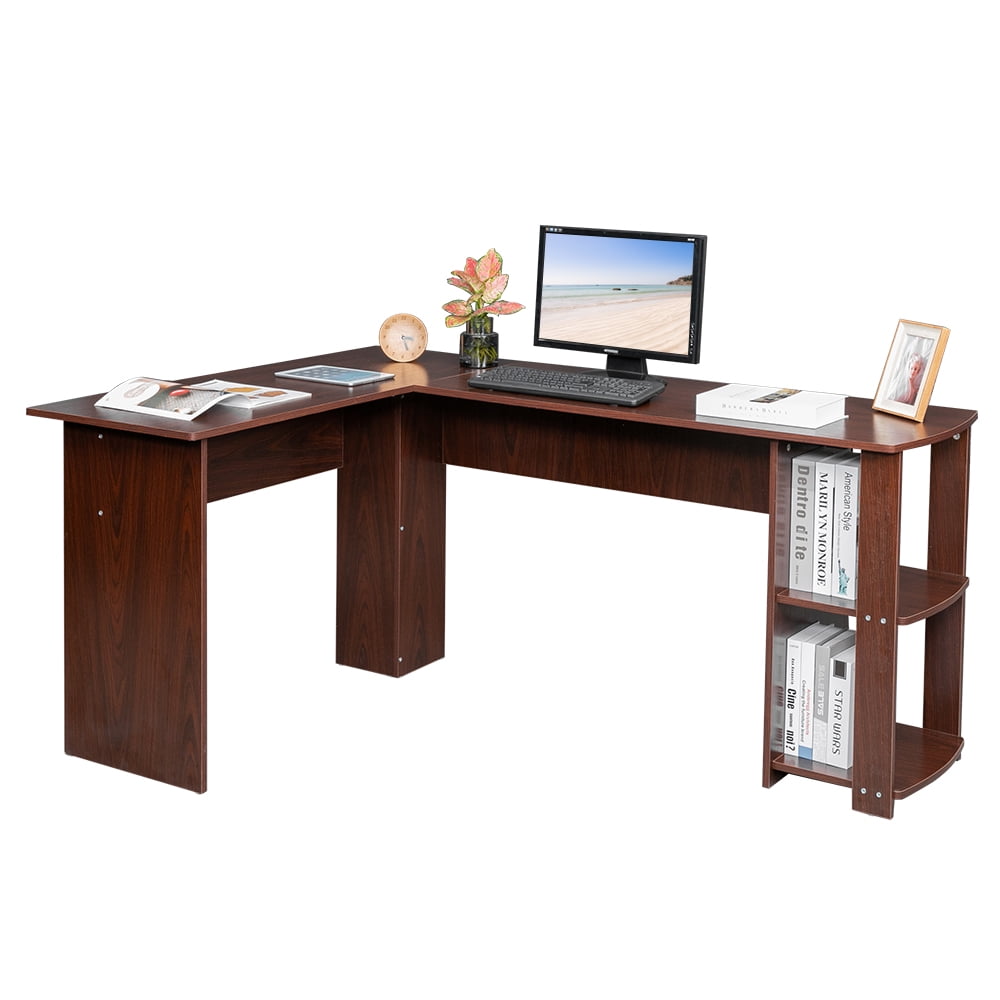 Winado L Shaped Wooden Computer Desk W/2-layer Bookshelves Corner ...