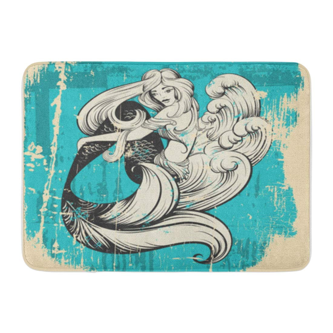 SIDONKU Beautiful Mermaid Long Hair and Sea Waves Mad Doormat Floor Rug ...