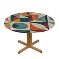 BANET Abstract Fitted Round Table Cloth, Retro Mosaic Tiles Lines Print ...