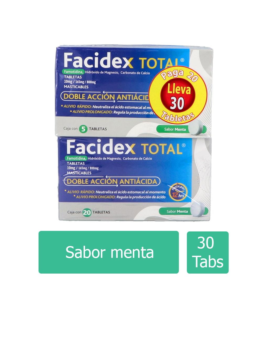 Facidex Total 10 mg/165 mg/800 mg 20 Tabletas Masticables + 10 Tabletas ...