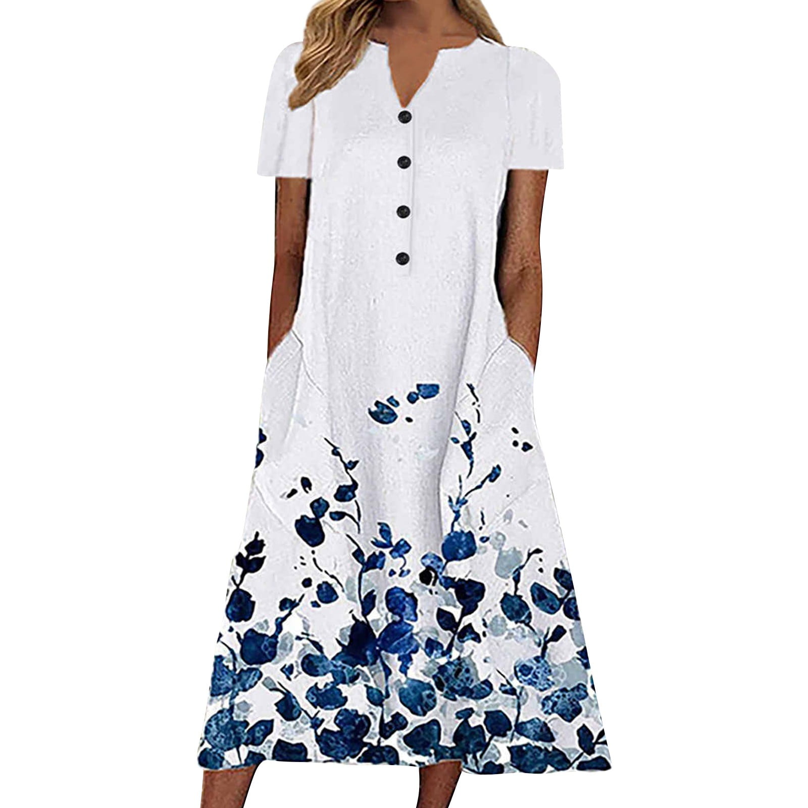 Long Sunday Dresses for Women Women Casual Summer Stripe Button V Neck ...