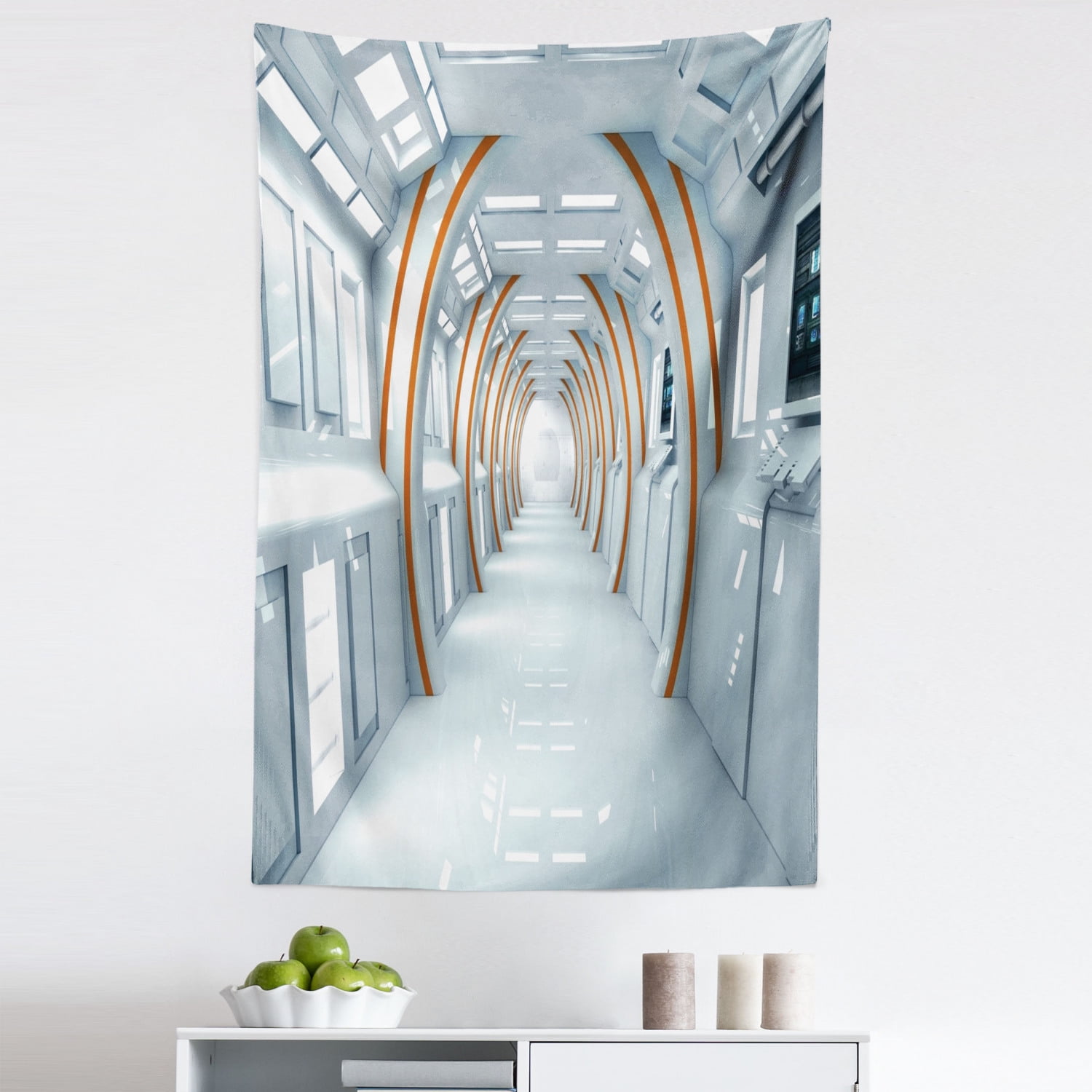 Outer Space Tapestry, Futuristic Hallway of Spaceship Digital ...