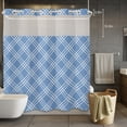 Light Blue Grid No Hook Shower Curtain with Snap in Liner, Modern ...
