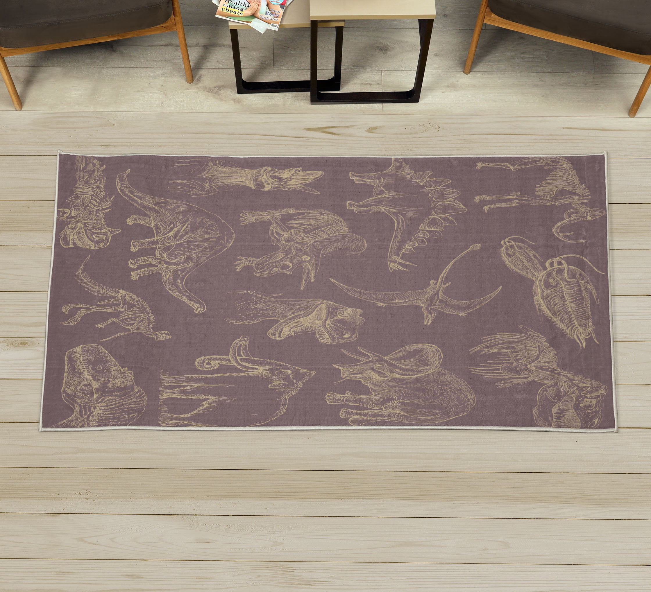Jurassic Decorative Rug, Arrangement of Various Dinosaurs Illustrations ...