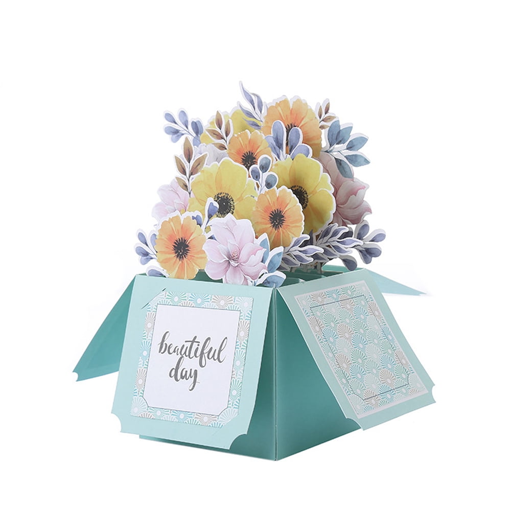 Pop Up Flower Box Greeting Card,3D Card Blessing Message Cards For ...