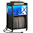 DEXTRUS Record Player Stand with Power Outlets and LED Lights, Vinyl ...