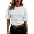 ATOYSOY Womens Ruched Crop Tee Solid Color Short Sleeve Crew Neck ...