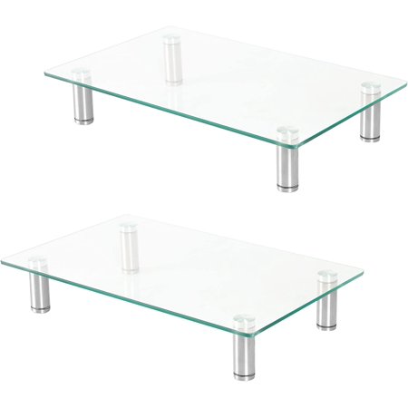 Glass Monitor Stand 2 Pack - 16 x 9.5 Inch Desktop Risers for Computer ...