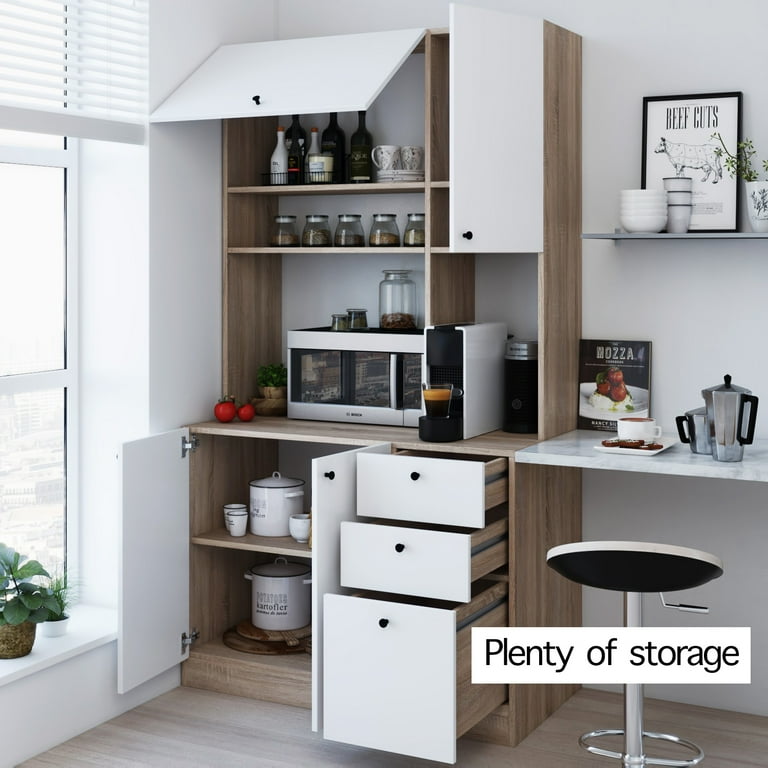 Living Skog 71 in. Pantry Kitchen Storage Cabinet Large Height 71 in. Length 37 in. Width 19 in. White Beige
