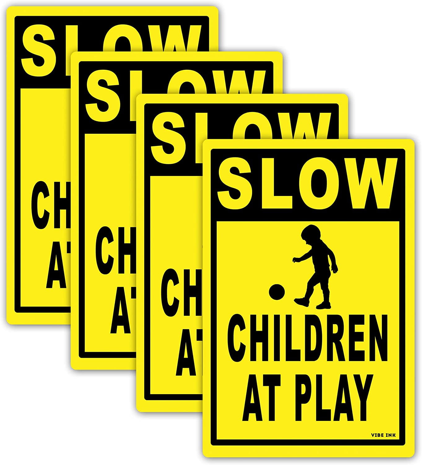 4-Pack 12x18" Slow Down Children at Play Safety Caution Yard Signs with ...