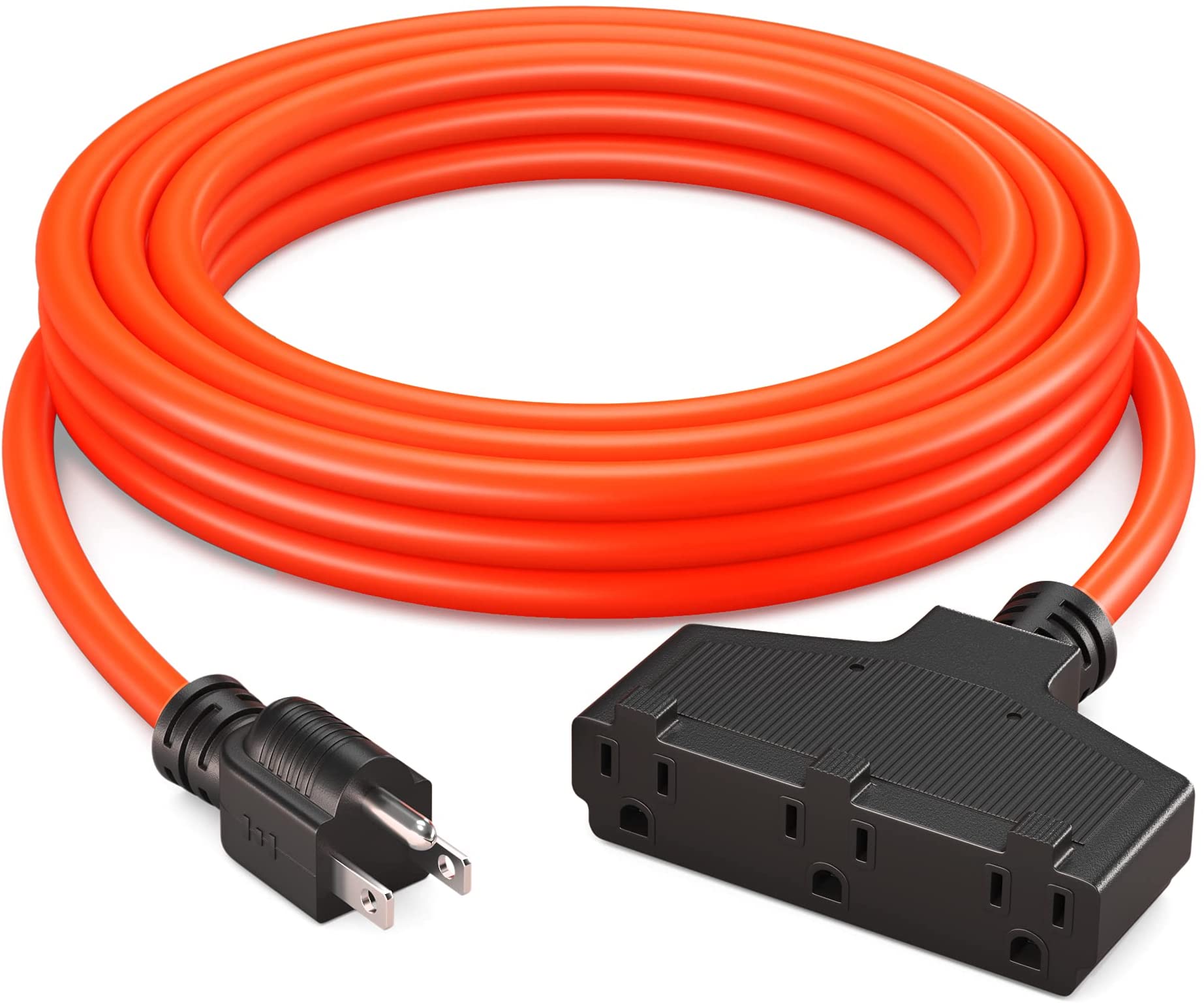 Extension Cord with 3 Outlets l 12 Feet l Orange 14 Gauge, SJTW, Heavy ...