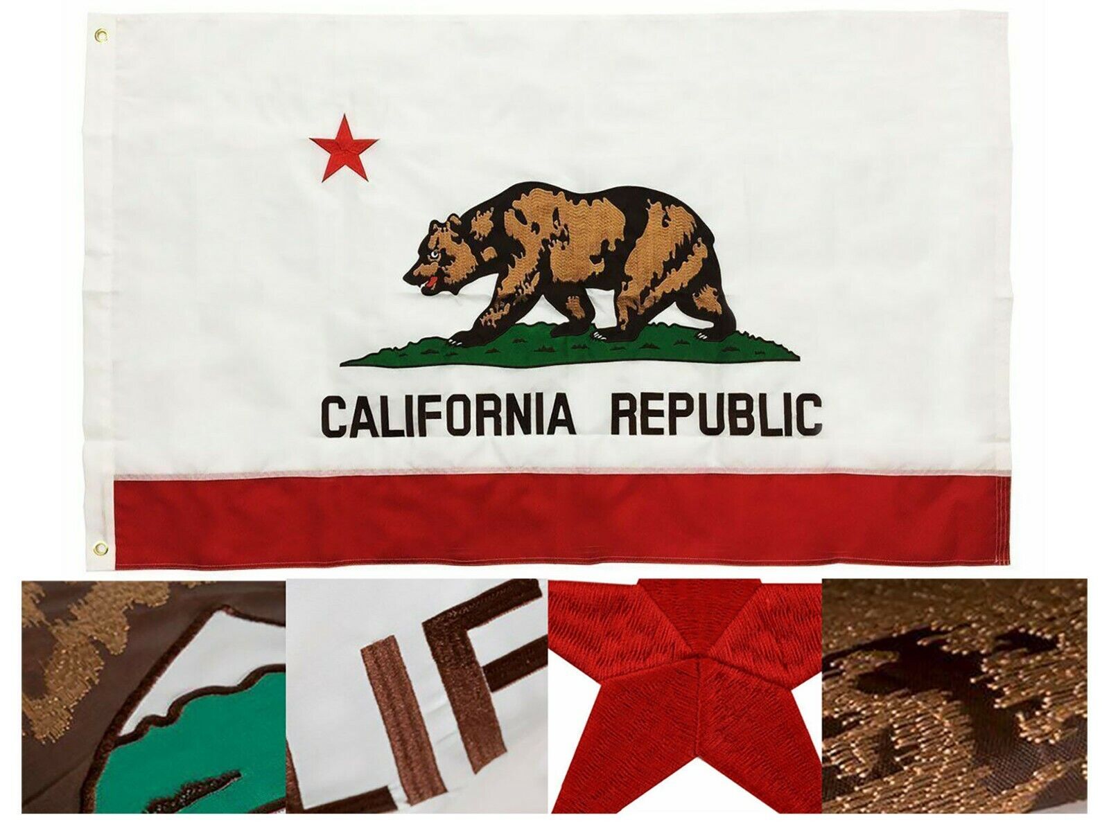 3x5 California Embroidered 210 Denier Sewn Premium banner Flag USA ...