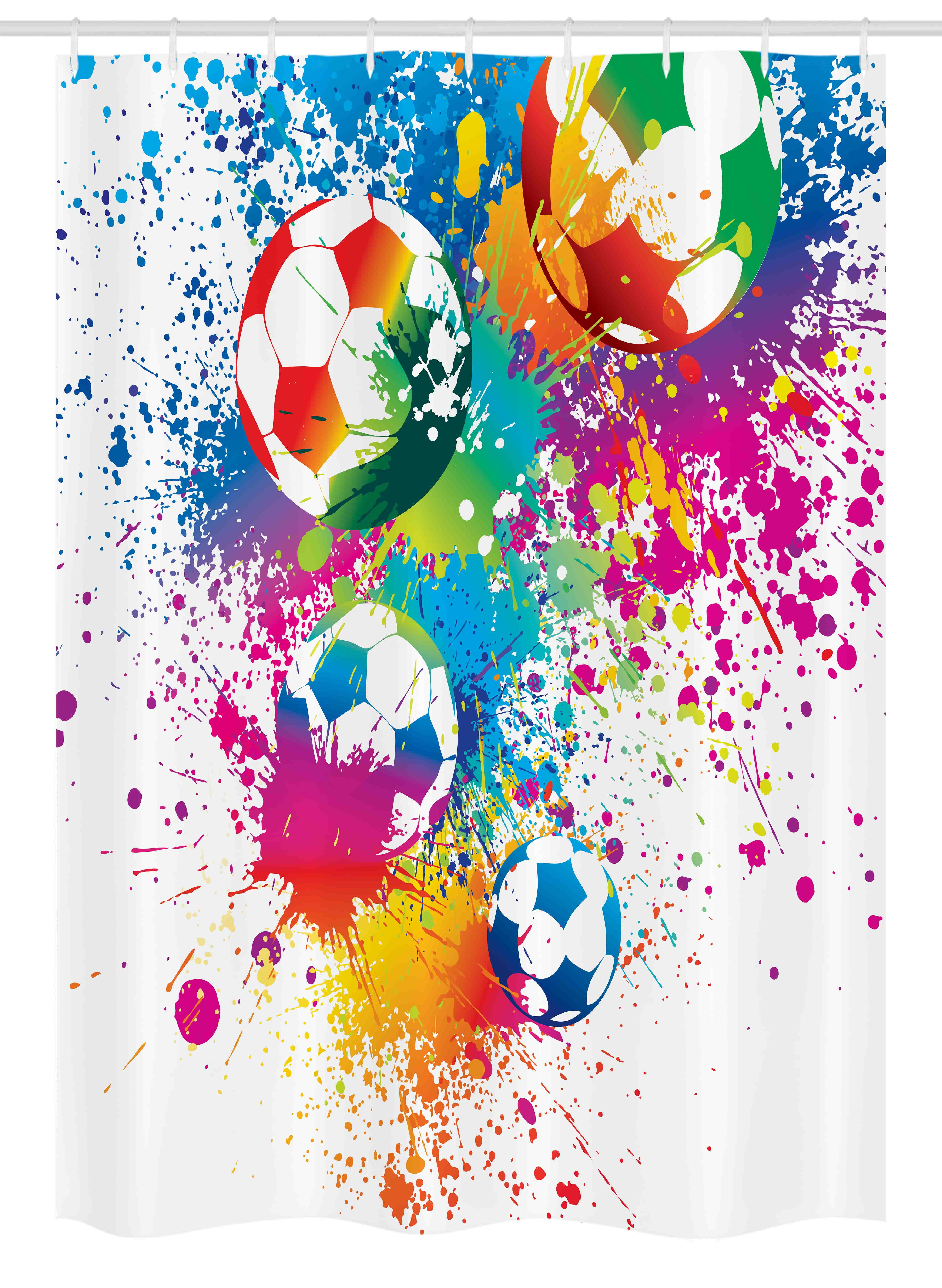 Soccer Stall Shower Curtain, Colored Splashes All over Soccer Balls ...