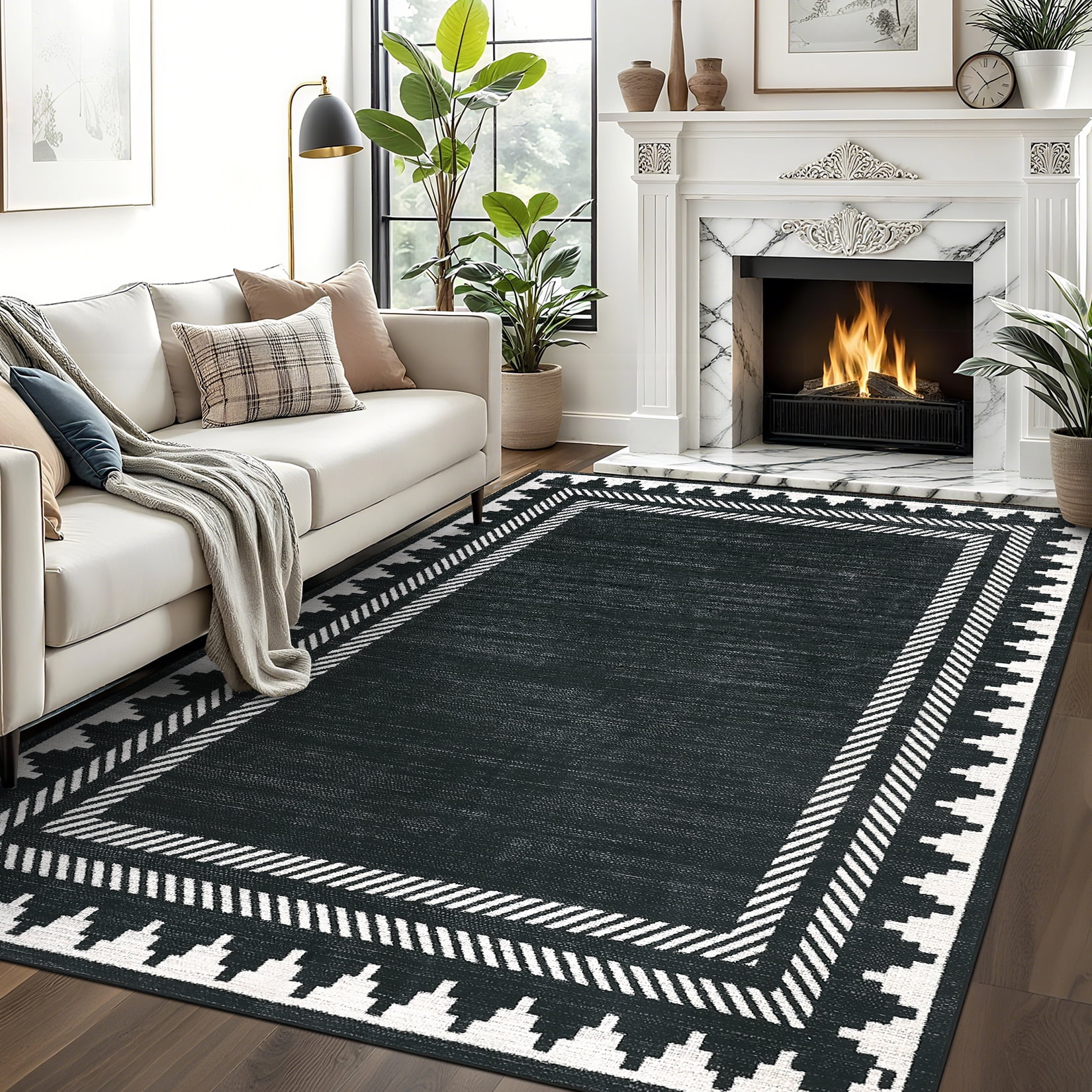 Click here for Garvee 8x10 Geometric Bordered Rug Solid Area Rug... prices
