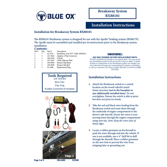 Blue Ox BX88181 Trailer Breakaway System Kit For Use With Apollo ...