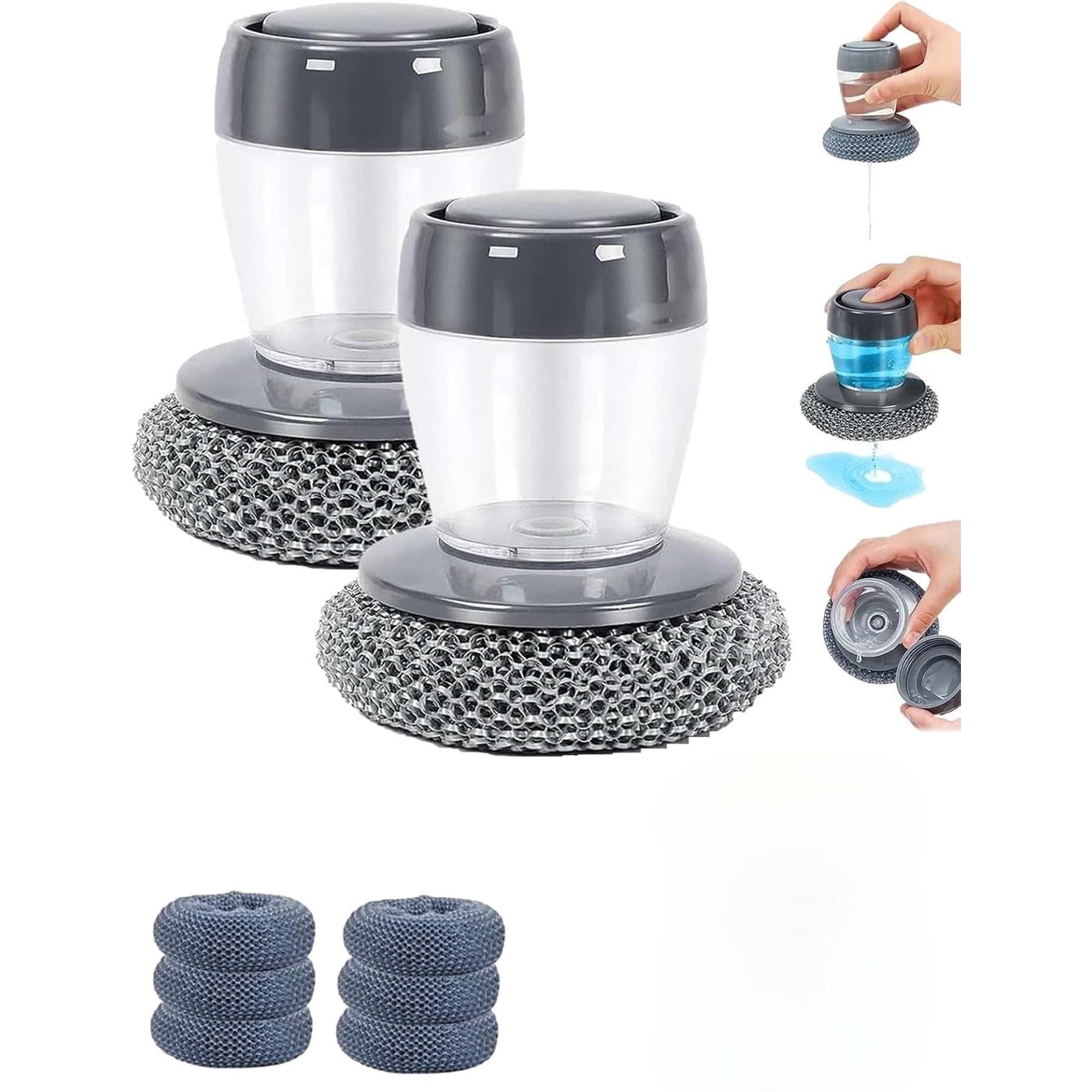 Click here for Unbranded Dish Brush With Soap Dispenser And 6 Rep... prices