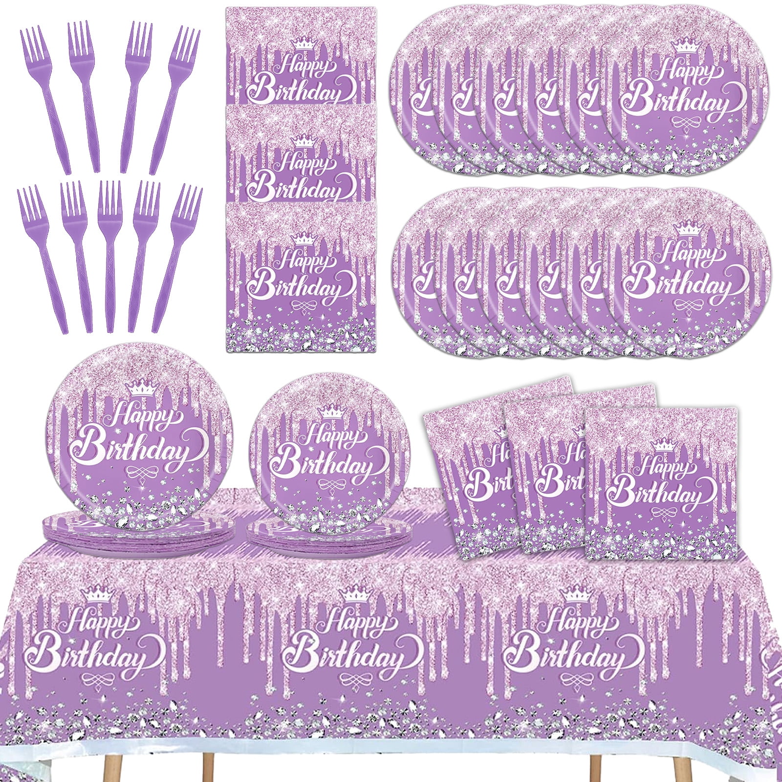 Birthday Party Tableware, Happy Birthday Plates Set Birthday Cutlery ...