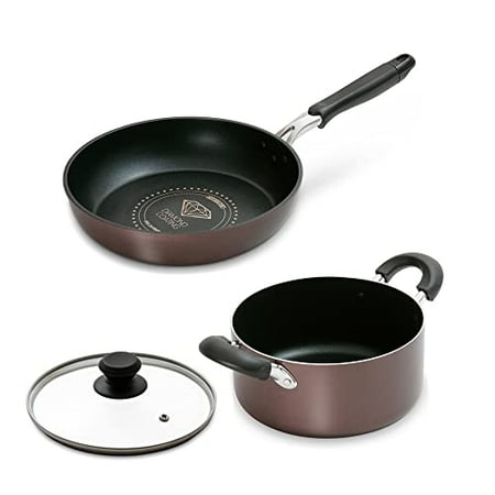 Iris Ohyama Frying Pan Pot 3 Piece Set IH Compatible Gas Fire Glass Lid Lid with Lid Diamond ...