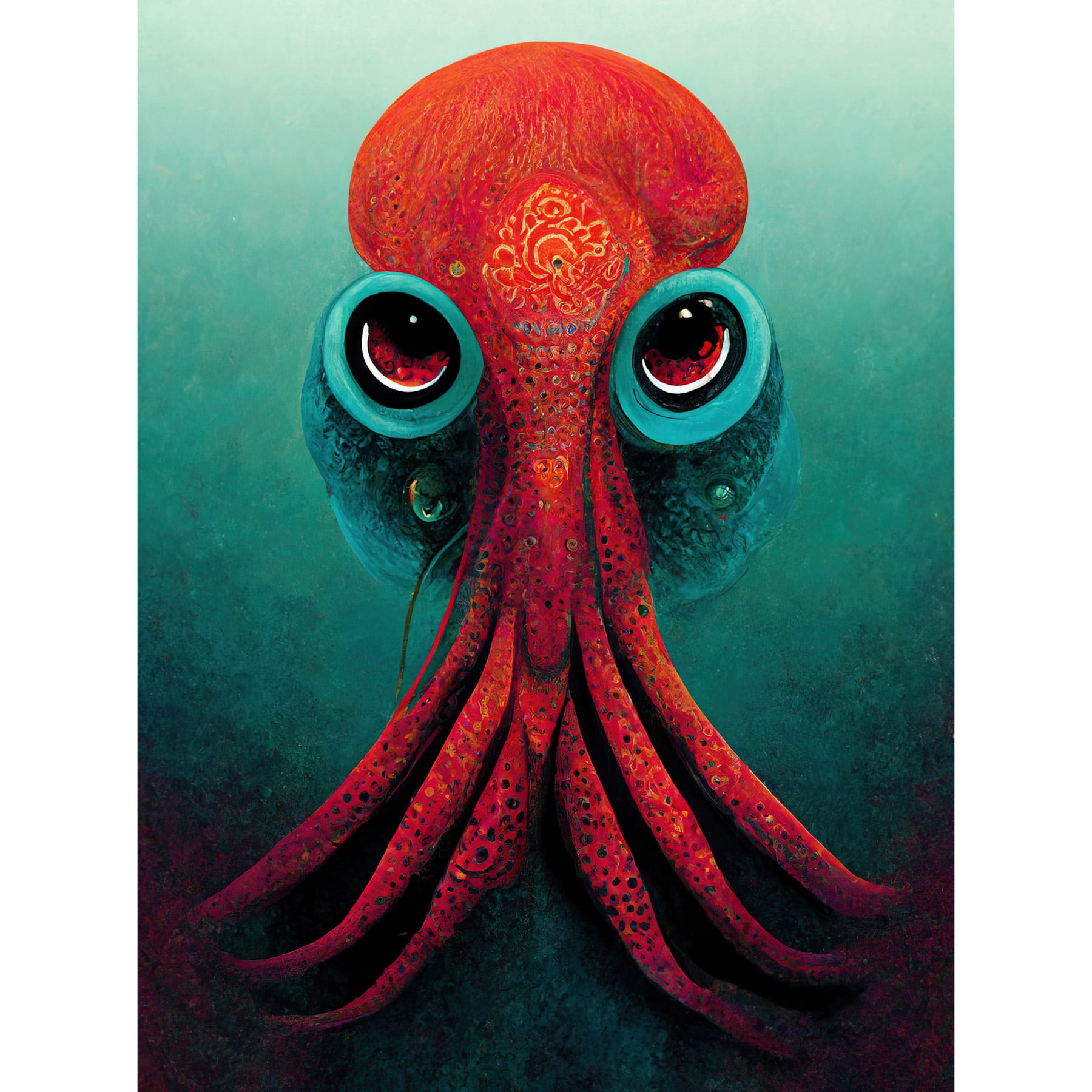 Modern Vibrant Red & Teal Octopus Unframed Wall Art Print Poster Home ...