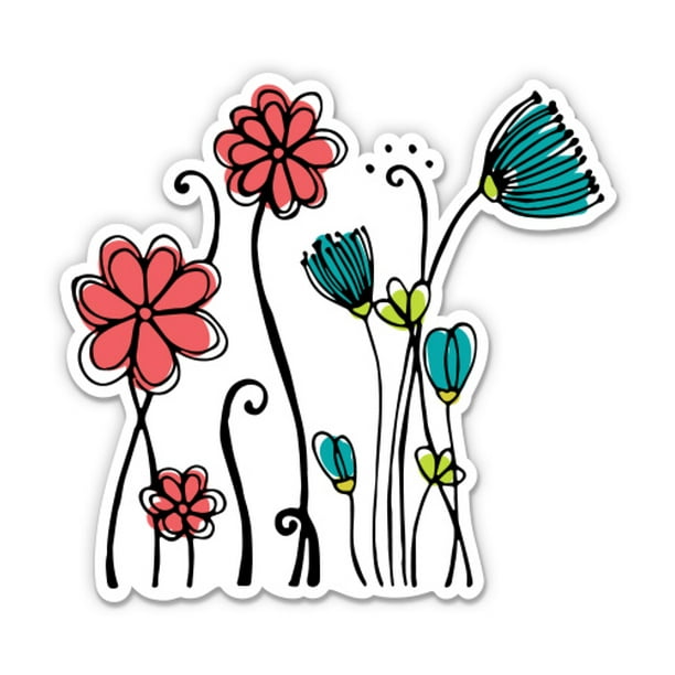 Pretty Flowers Illustration Drawing - 8" Vinyl Sticker - For Car Laptop ...