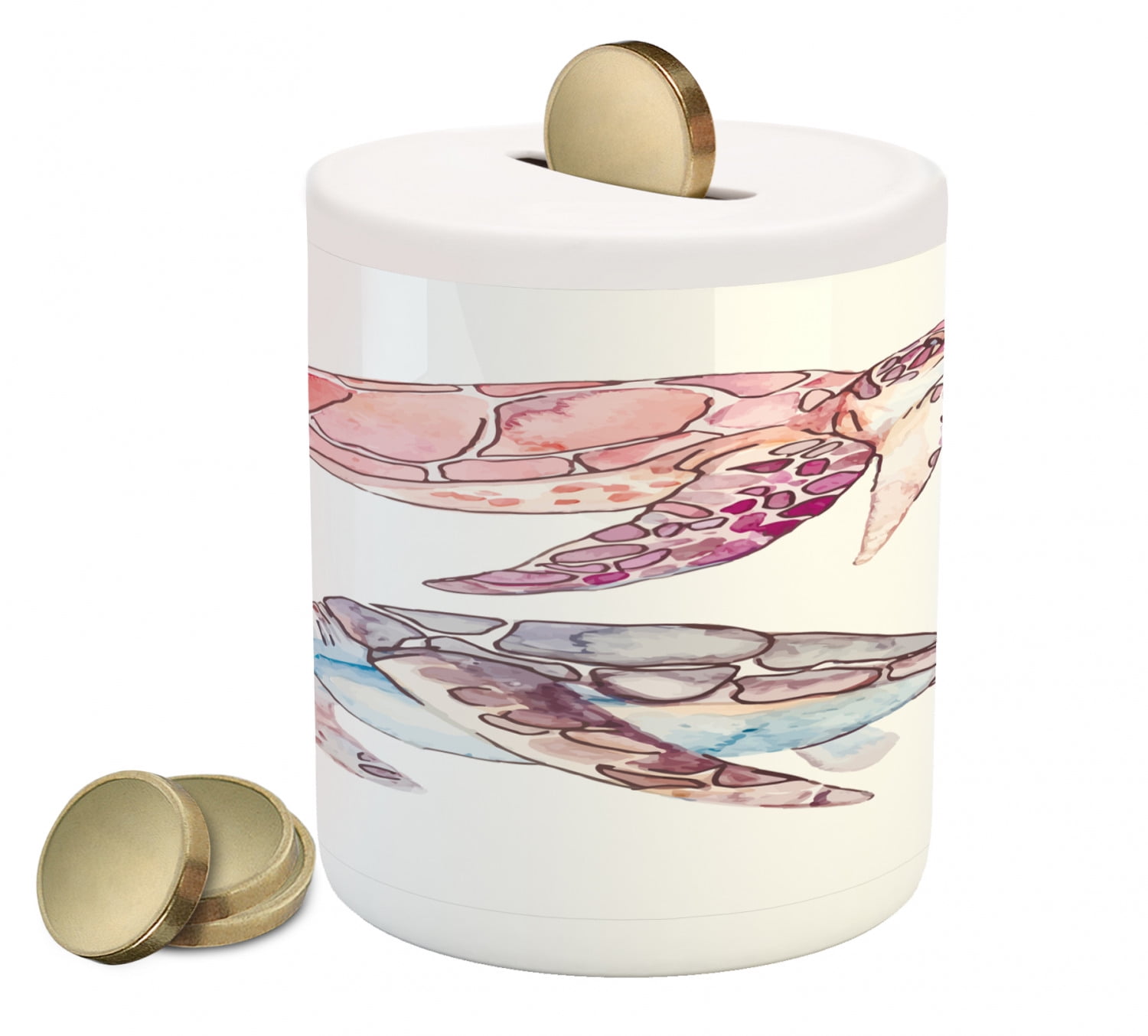 Turtle Piggy Bank, Hand Painted Watercolor Art of 2 Turtles Pastel ...