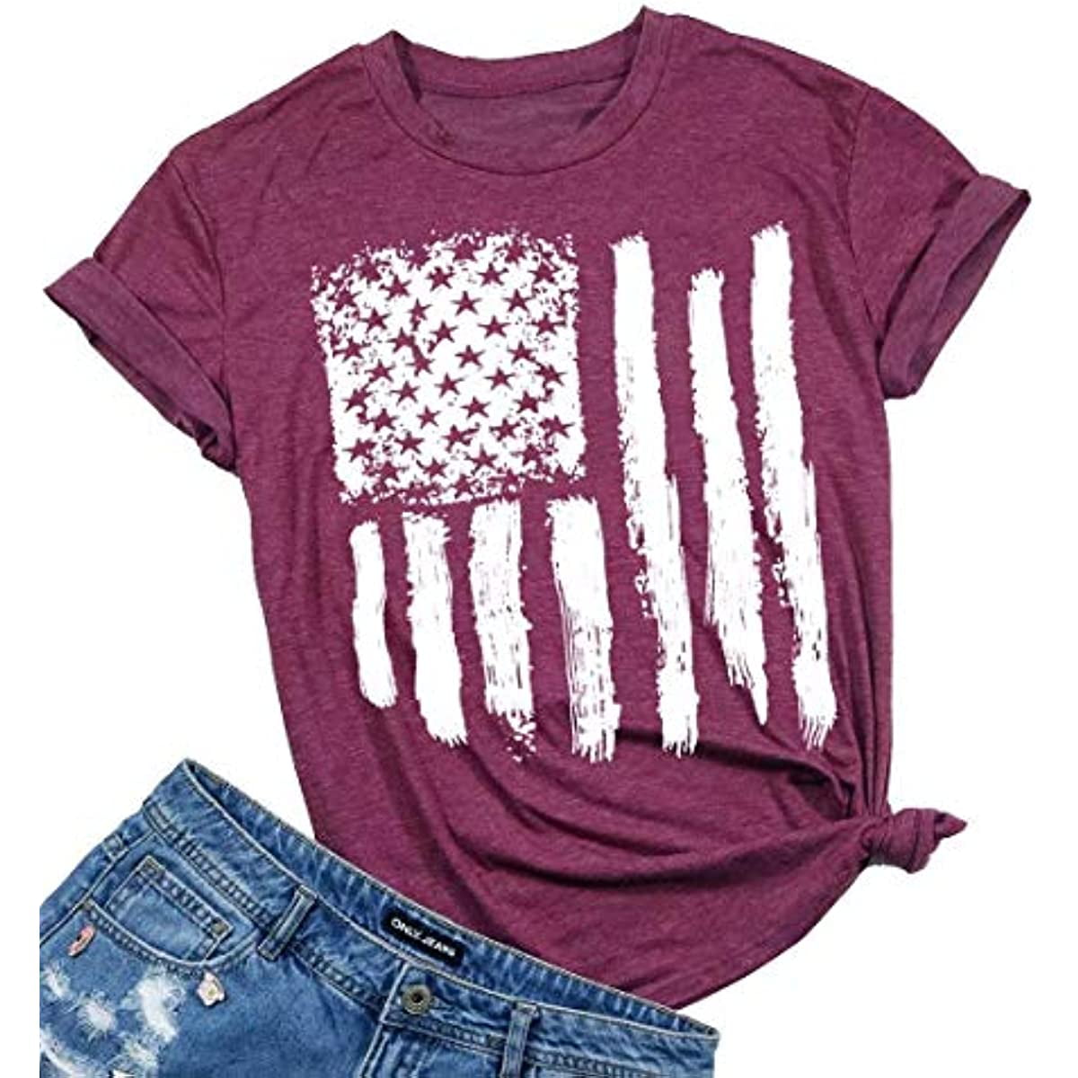 Womens American Flag T-Shirts 4th of July Shirts Patriotic Independence ...
