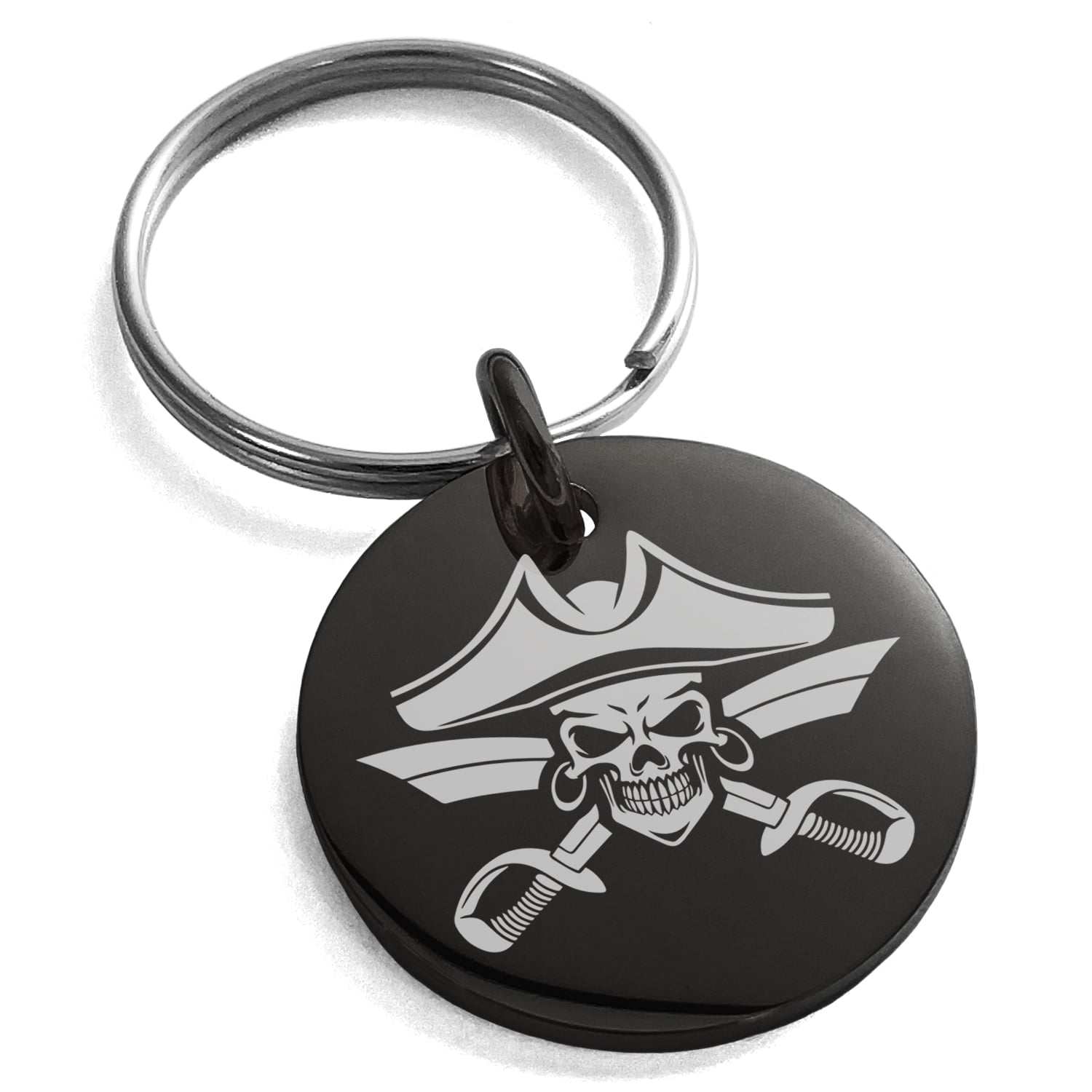 Stainless Steel Jolly Roger Skull Pirates Cross Swords Engraved Small ...