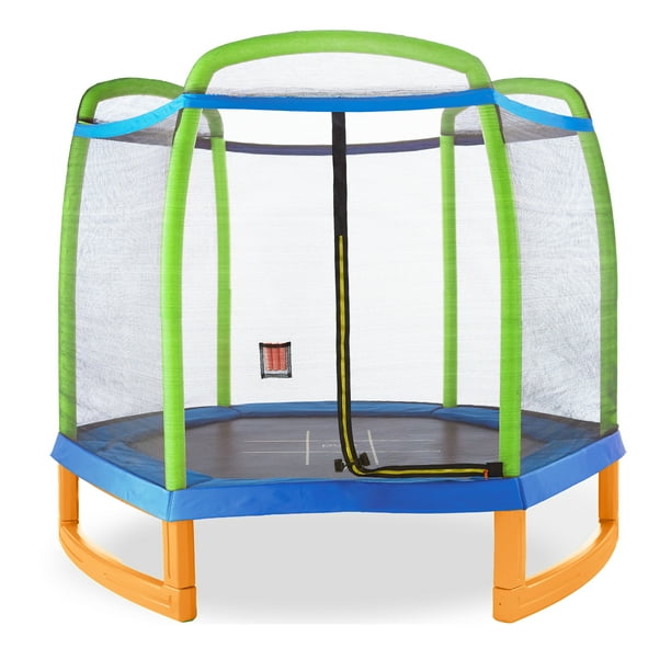 Pure Fun 7-Foot Trampoline, with Safety Enclosure and Tic-Tac-Toe Game ...