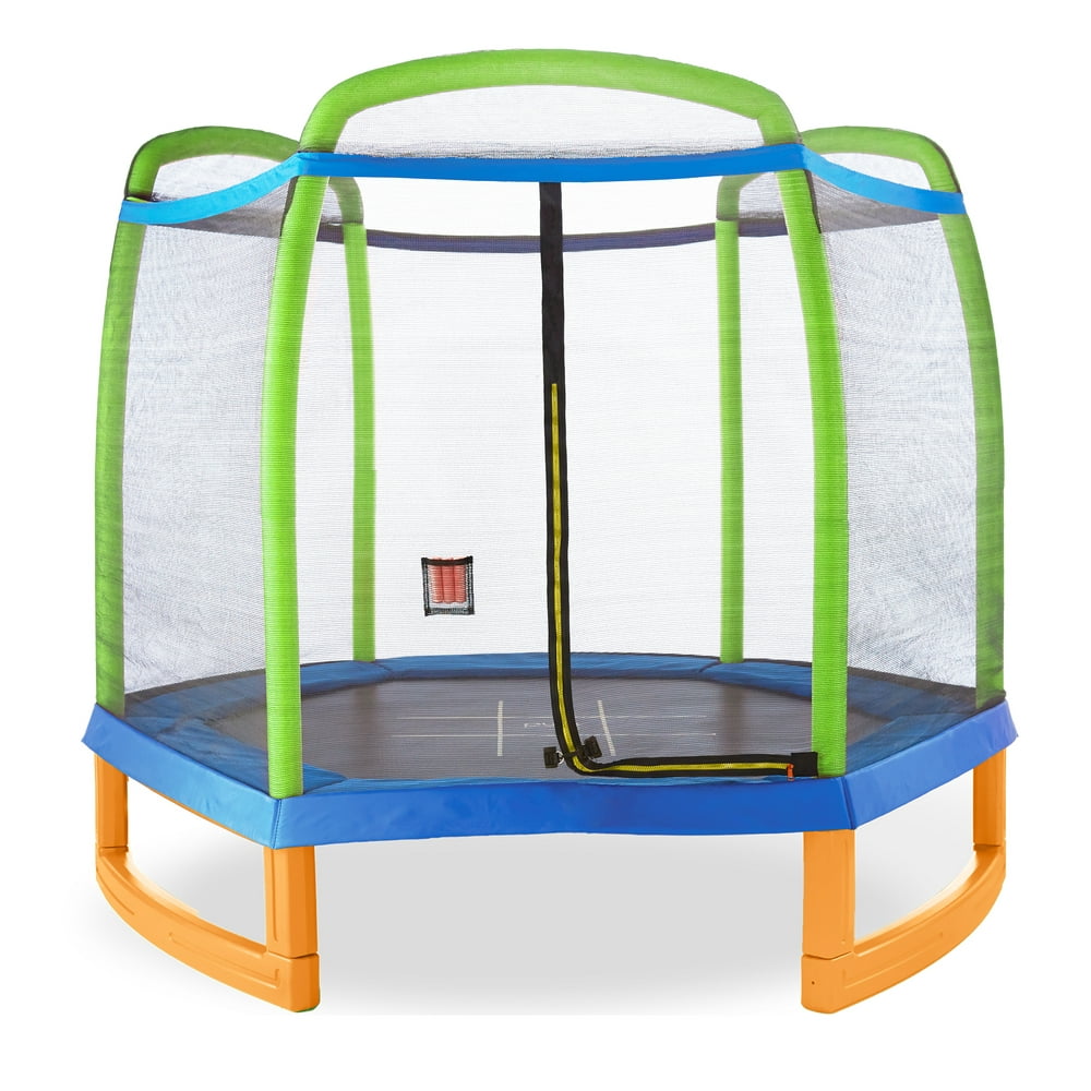 Pure Fun 7-Foot Trampoline, with Safety Enclosure and Tic-Tac-Toe Game ...