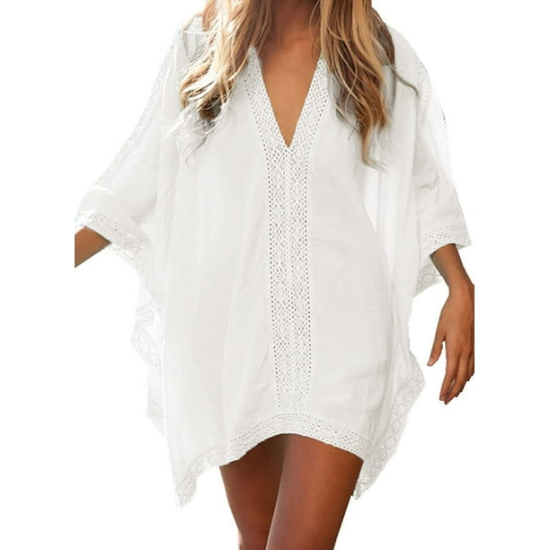 Robe de Plage pour Femmes V-Cou Bikini Cache-Maillots Taille Unique ...