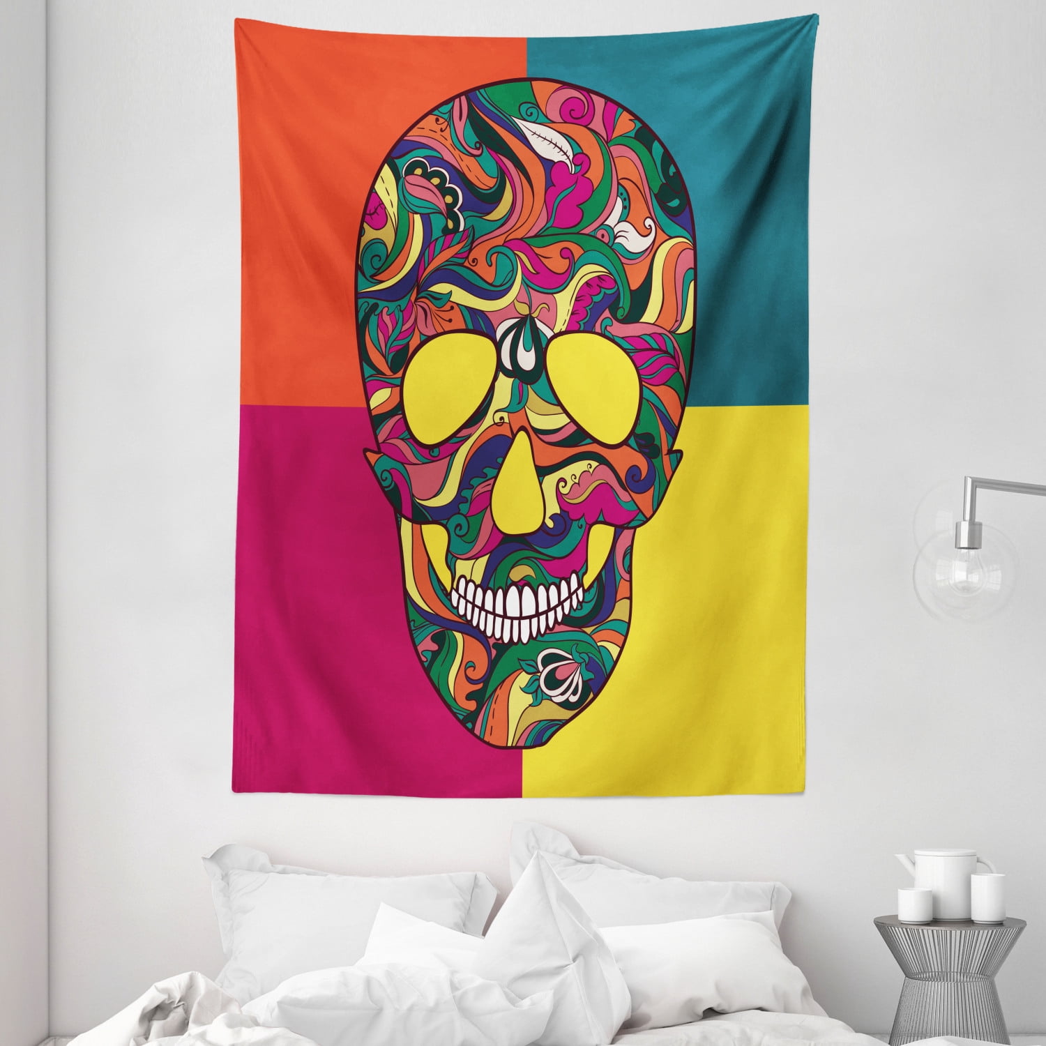 Sugar Skull Decor Tapestry, Colorful Calavera Themed Artwork Catrina ...
