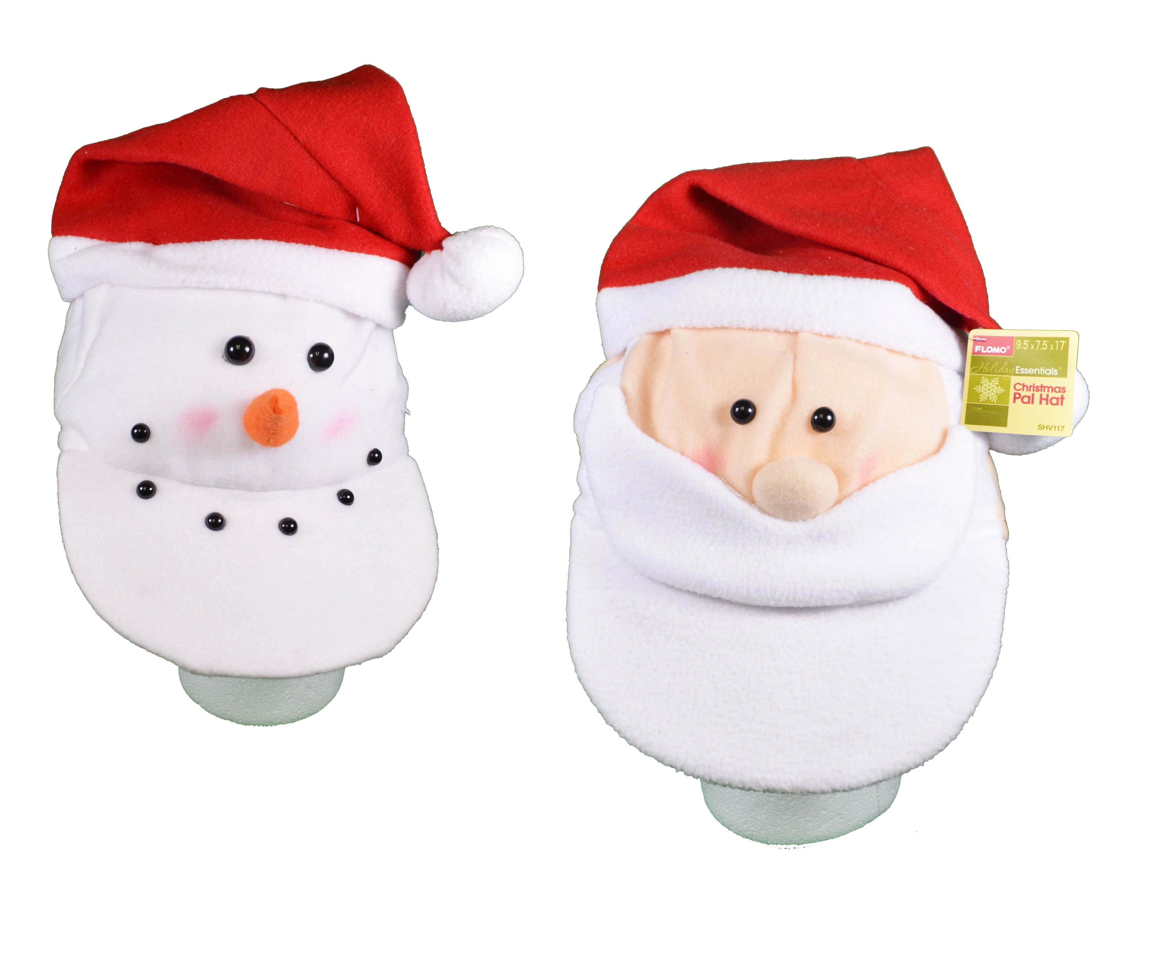 Set of 2 Plush Santa Claus and Snowman Stocking Caps Christmas Novelty ...