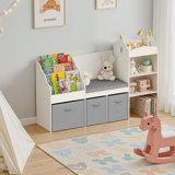 spanspace Kids Bookshelf with Reading Nook, 4 Cube Bookcase with 4-Tier ...