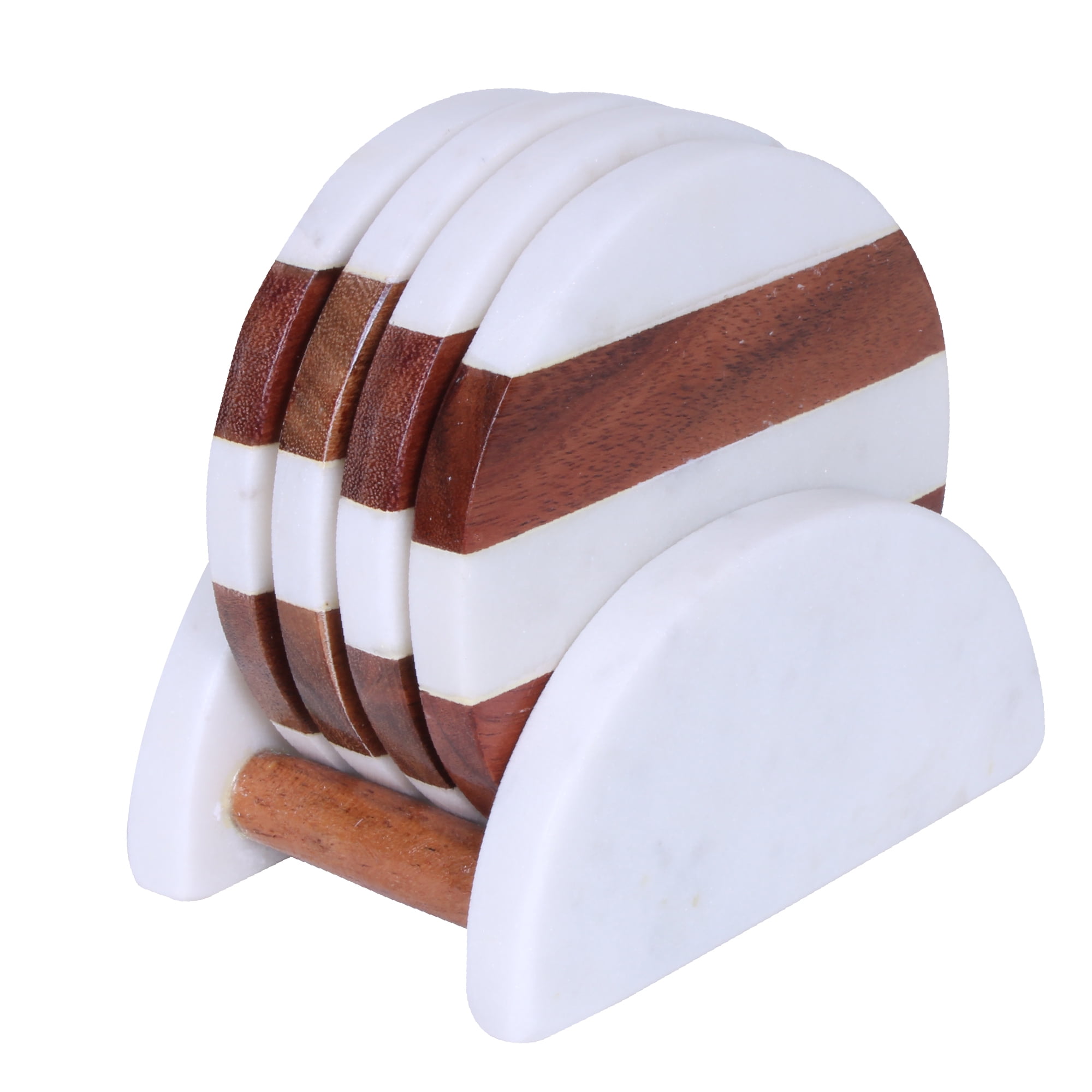 Luxe Designs | Wood & White Marble Coasters - 4 Piece Wood and Stone ...
