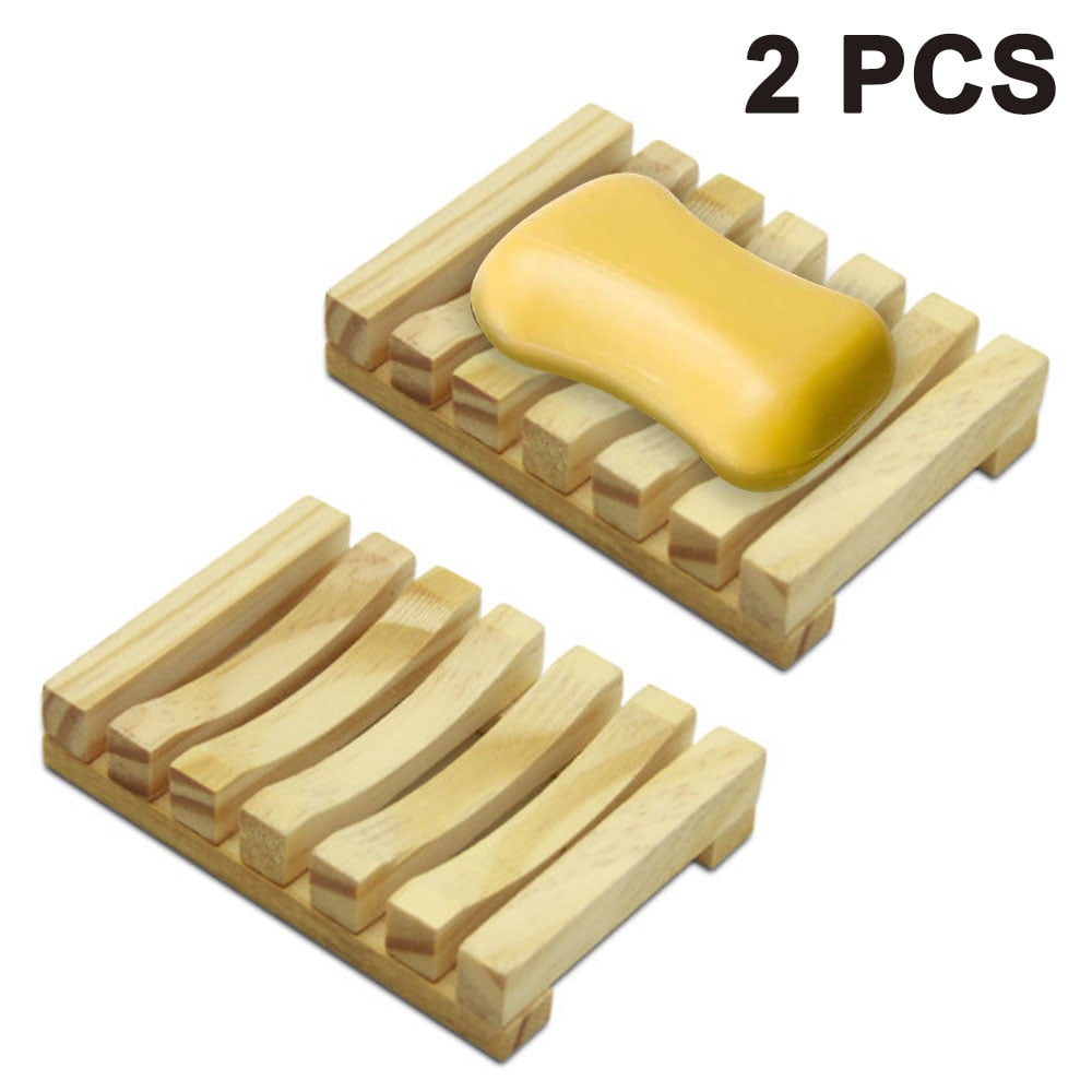 Bamboo Soap Dish, 2 Pack Rustic Bar Soap Holder for Bathroom Sink ...